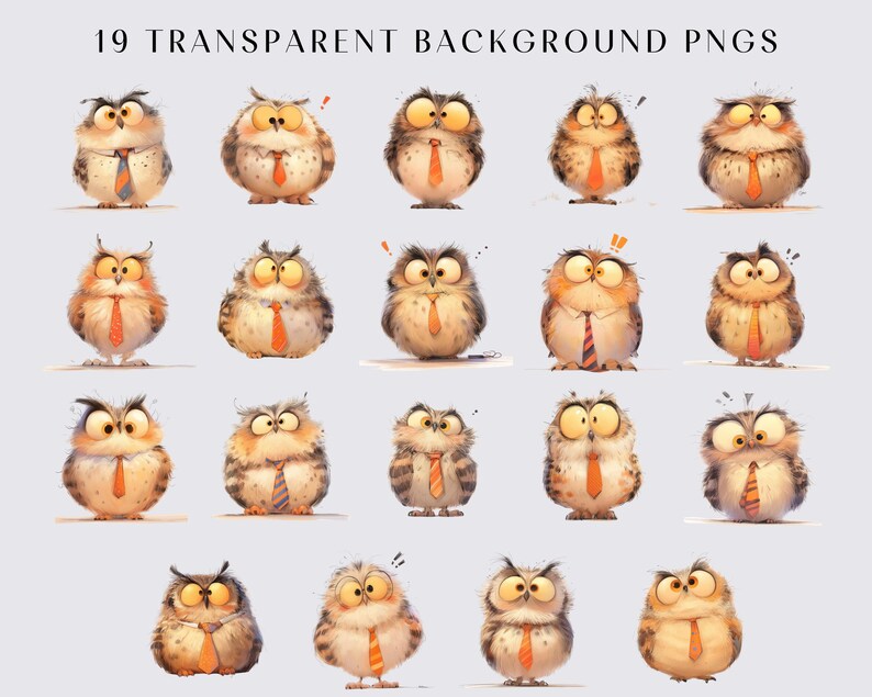 19 Quirky Owl Clipart Bundle, Watercolor Owl, Funny Owl, Funny Bird ...