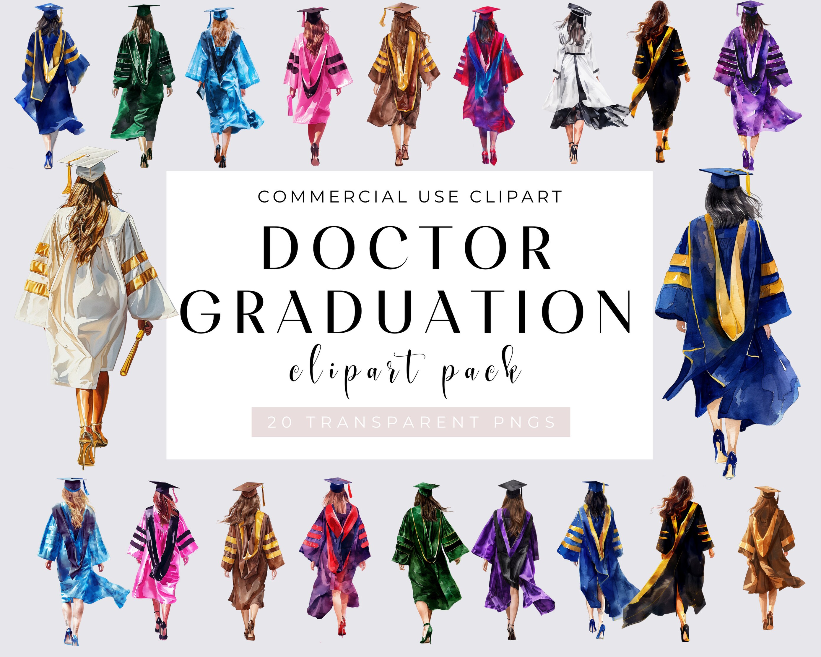 Watercolor Doctor Graduation Clipart, 20 PNG Graduation Phd Clipart ...