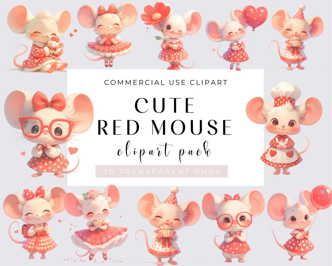 Watercolor Cute Baby Mouse Clipart Bundle, Red Mouse, Quirly Mouse ...