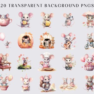 Watercolor Cute Mice Clipart Bundle, Cute Mouse, Cute Animals, 20 Pngs ...