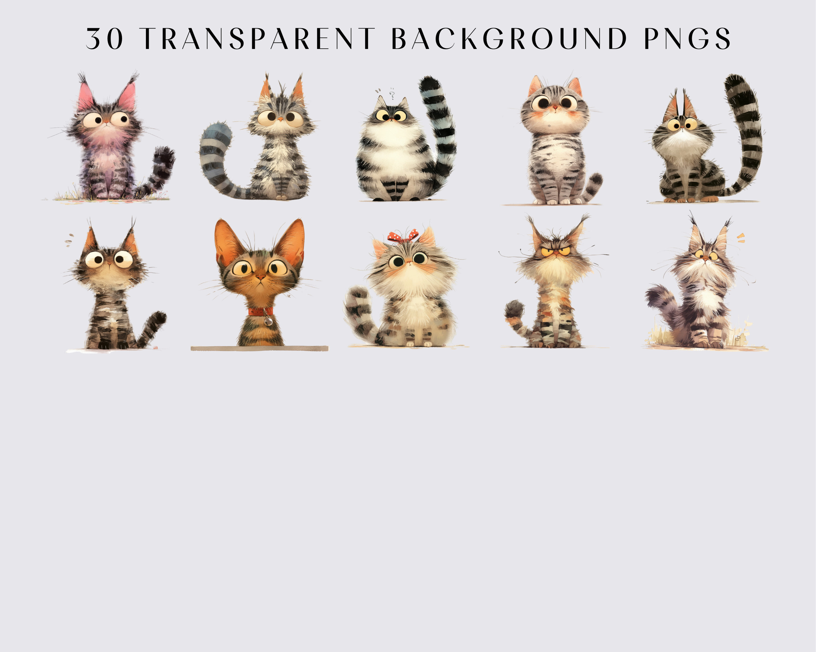 Funny and Cute Cat Clipart PNG Bundle, Watercolor Quirky Animals Clip ...