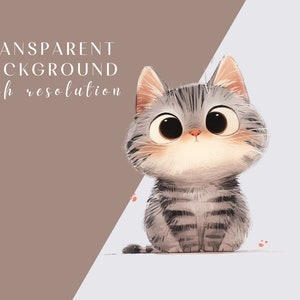 Funny and Cute Cat Clipart PNG Bundle, Watercolor Quirky Animals Clip ...