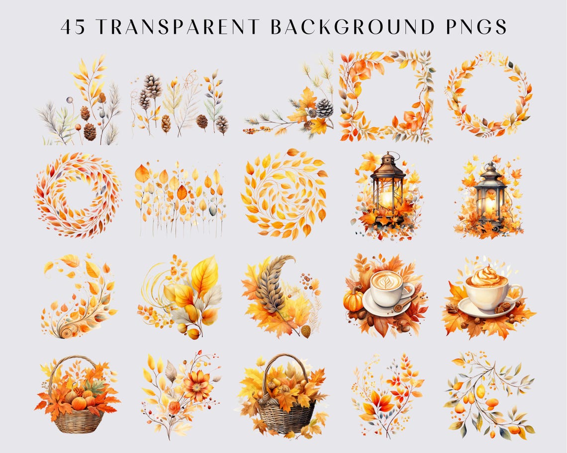 Watercolor Autumn Leaves Clipart, Autumn Clipart Download, Cozy Fall ...