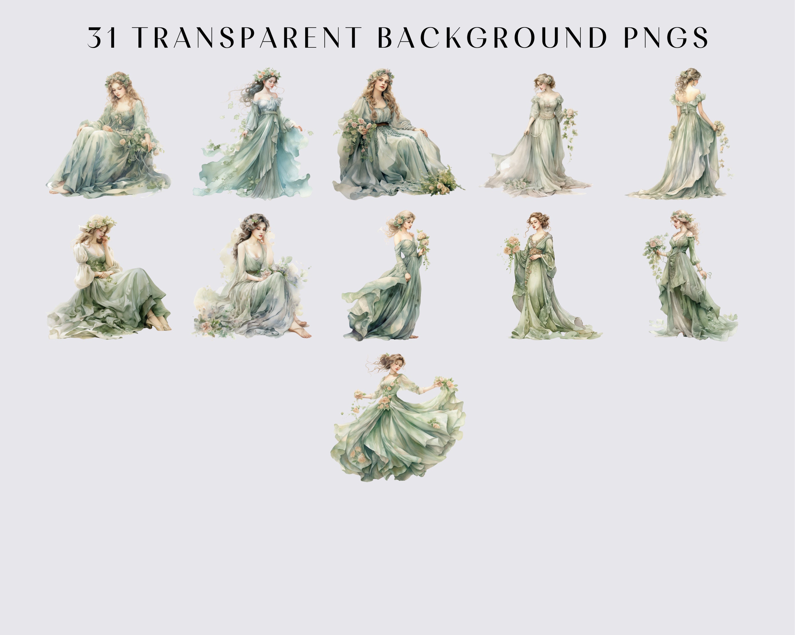 31 Renaissance Lady Vintage Watercolor Clipart, Transparent PNG ...