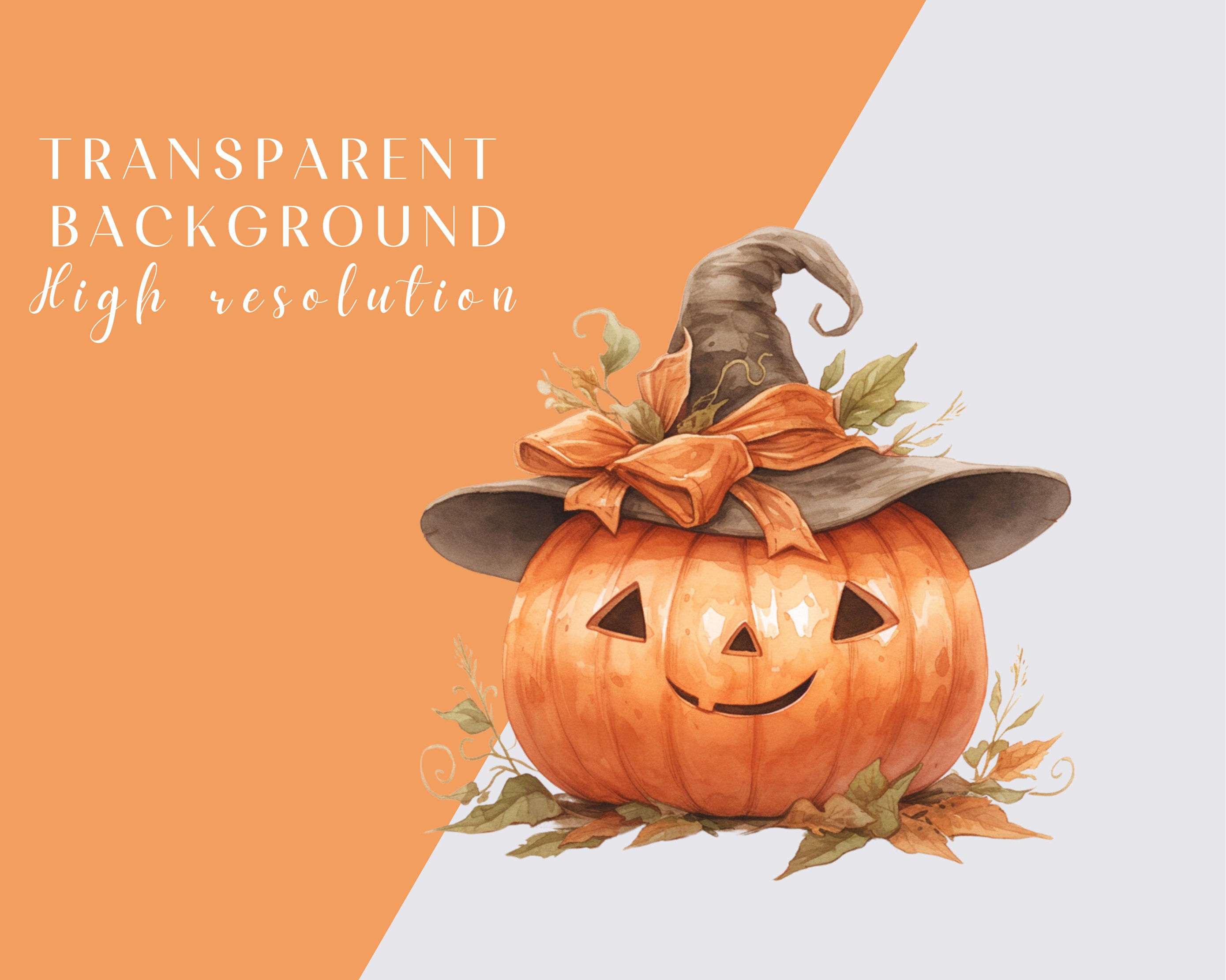 20 Halloween Pumpkin Clipart, Watercolor Clipart, Halloween PNG, Spooky ...