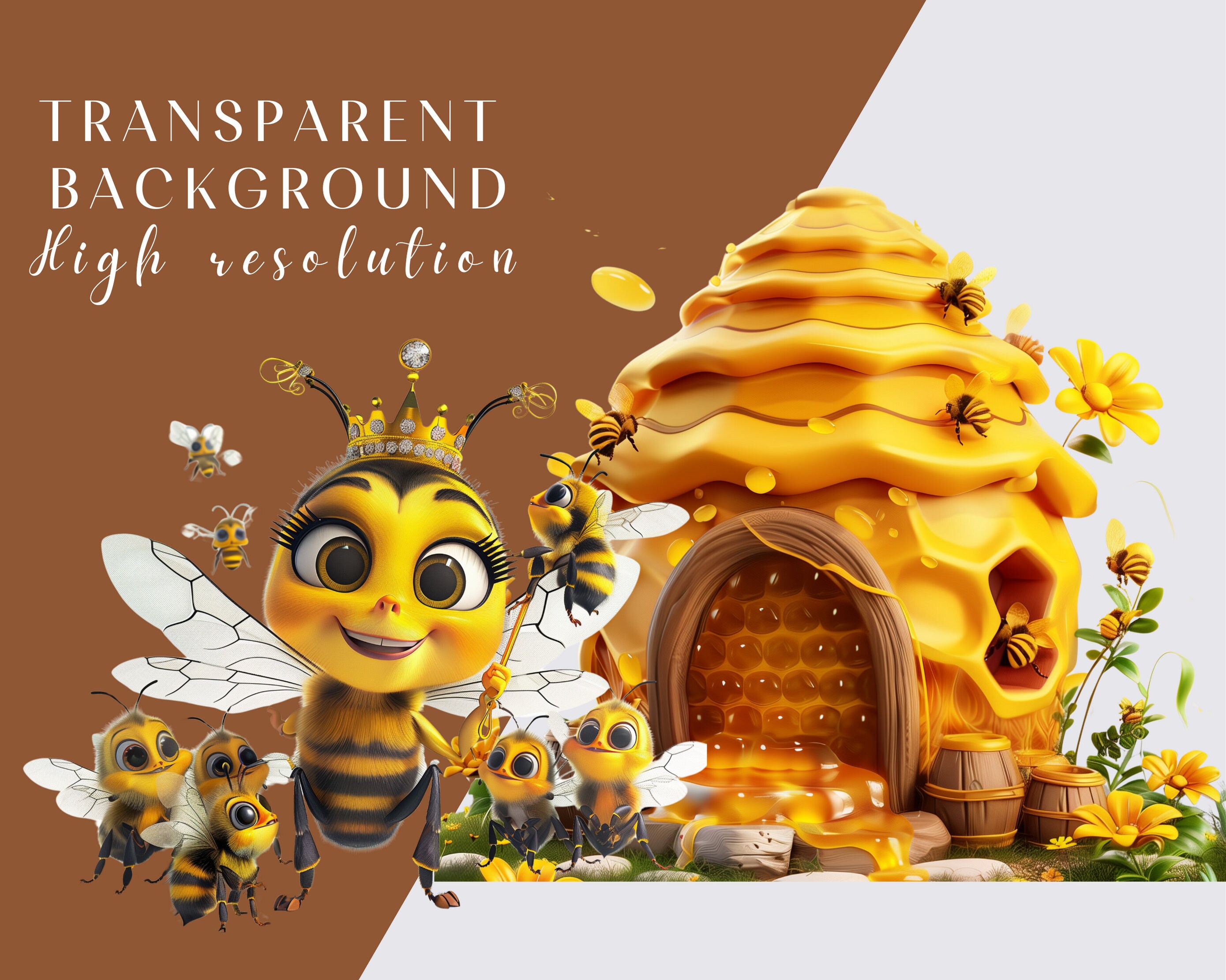 Bee Clipart, Cute Honey Bee, 26 PNG Insect Clipart Floral Bee, Spring ...