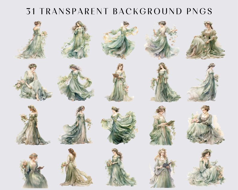 31 Renaissance Lady Vintage Watercolor Clipart, Transparent PNG ...