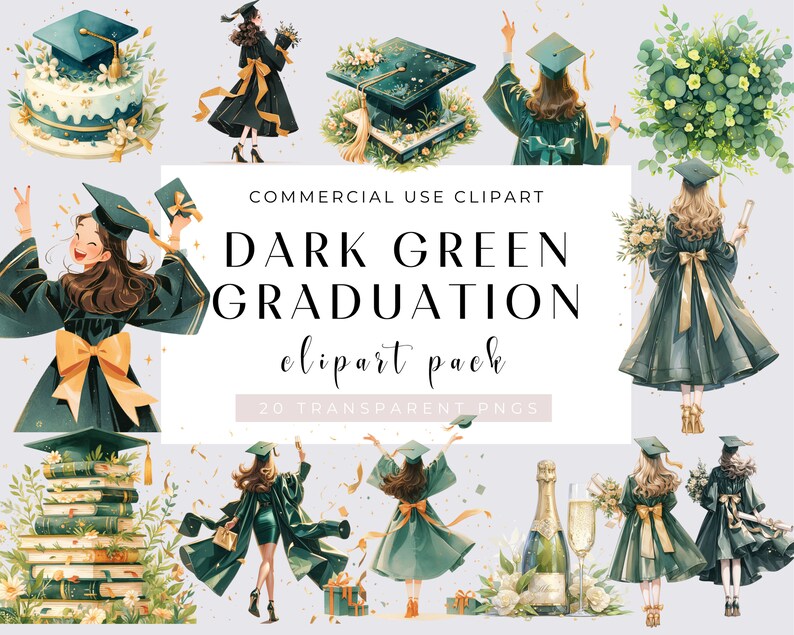 Watercolor Graduation Clipart, Girl Graduation Bundle, 20 PNG ...