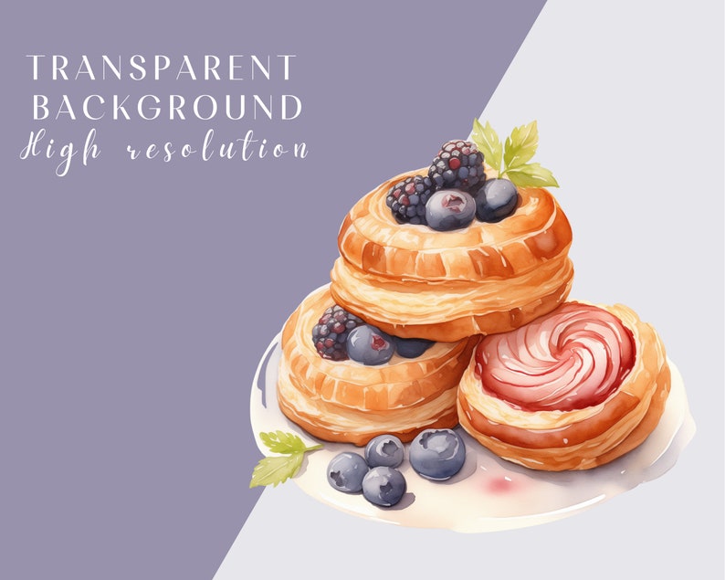 French Pastries Watercolor Clipart Bundle 20 PNG Gourmet Pastry Images ...
