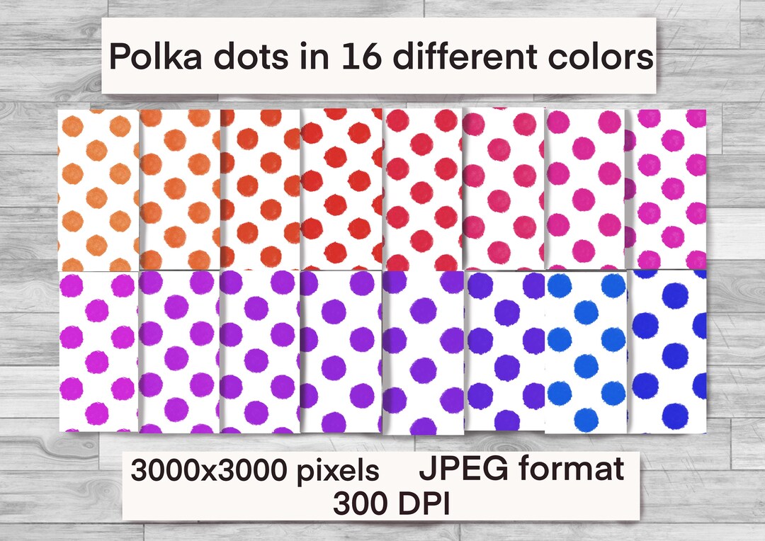 16 Colorful Polka Dots Digital Download in Jpeg Format, Seamless Dot ...