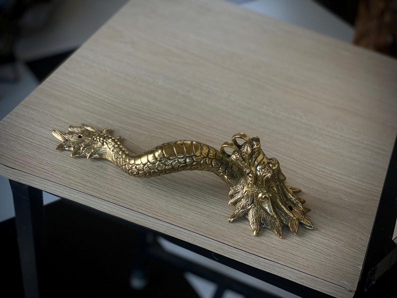 Solid Brass Dragon Door Pull Gold Front Door Handle Fantasy Home Decor ...