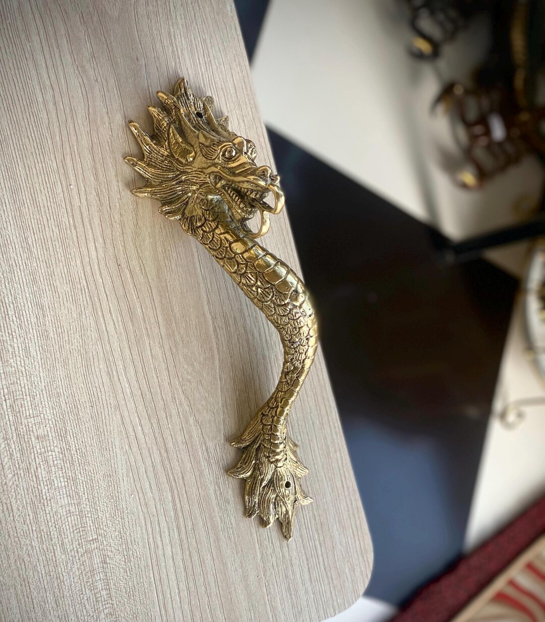 Solid Brass Dragon Door Pull Gold Front Door Handle Fantasy Home Decor ...