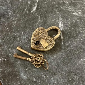 Heart Shaped Vintage Brass Padlock With Skeleton Keys Romantic Gift for ...