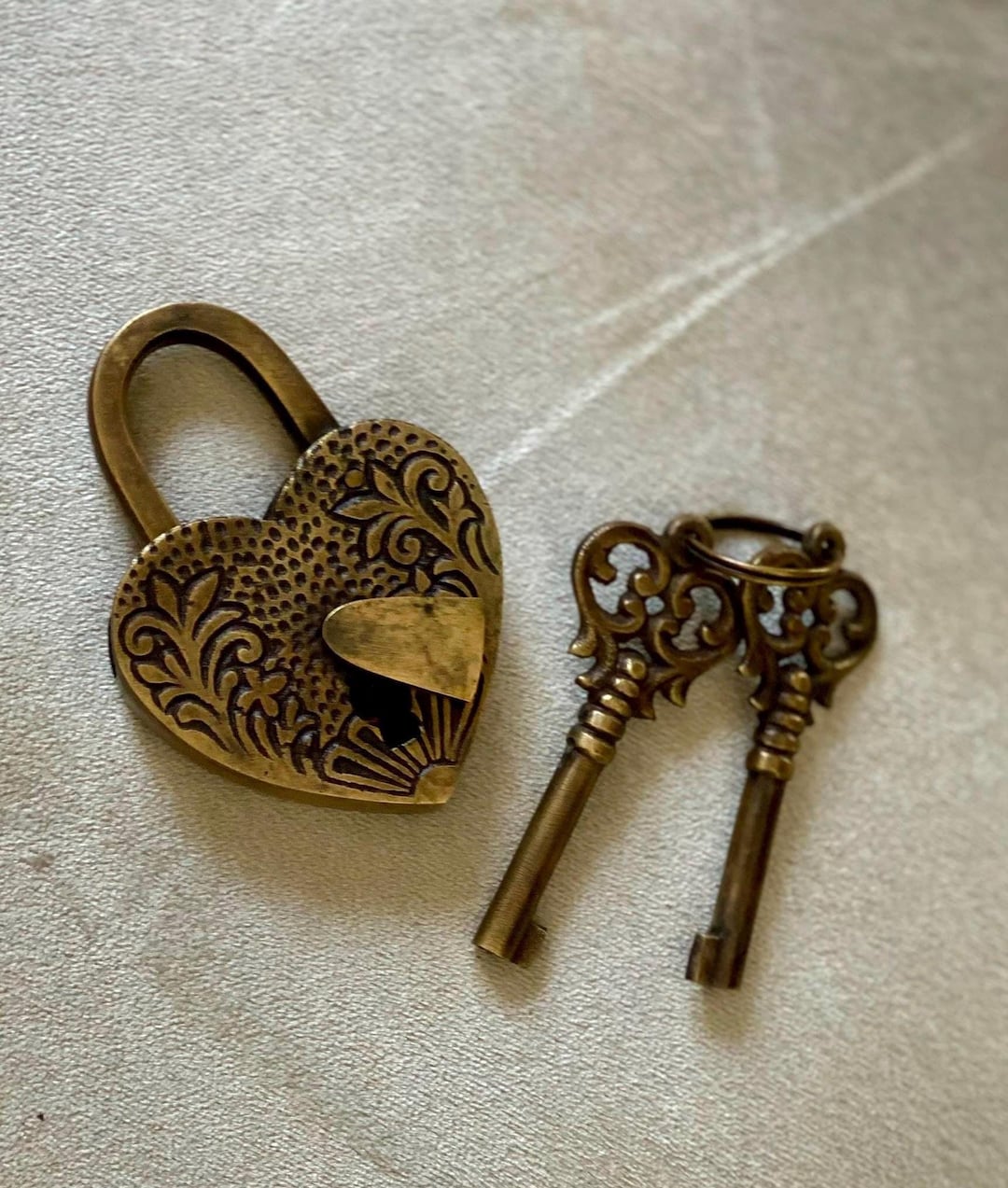 Heart Shaped Vintage Brass Padlock With Skeleton Keys Romantic Gift for ...