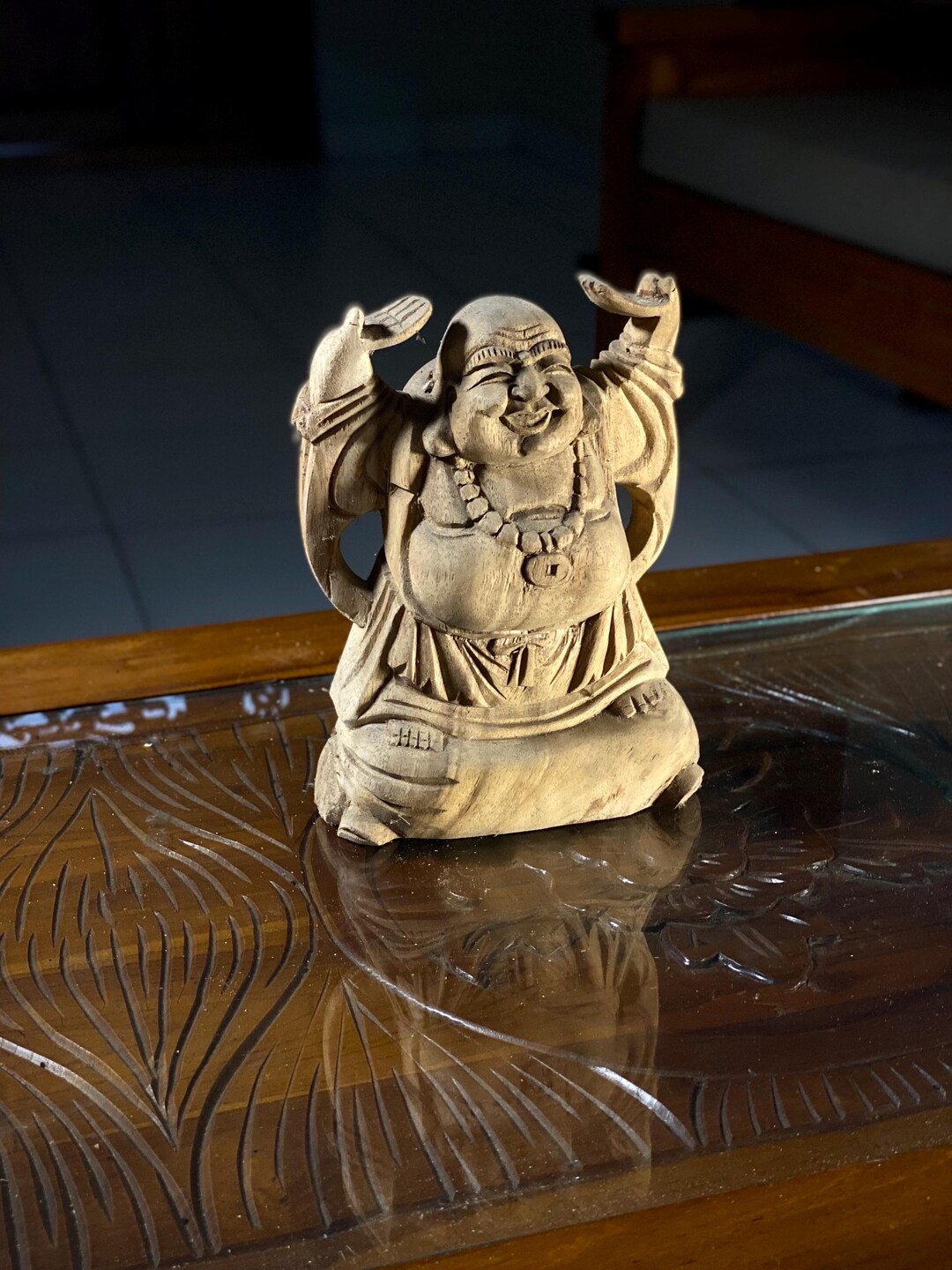 Happy Buddha for Peace and Joy Hand Carved From Suar Wood by Balinese ...