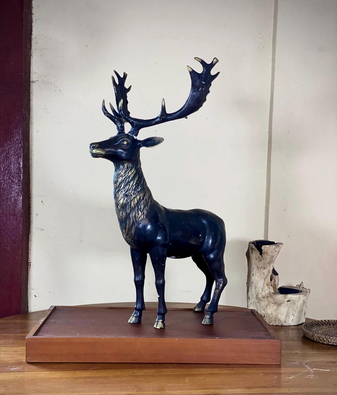 Bronze Deer Statue Tall Majestic Stag Handcrafted in Java Black & Gold ...