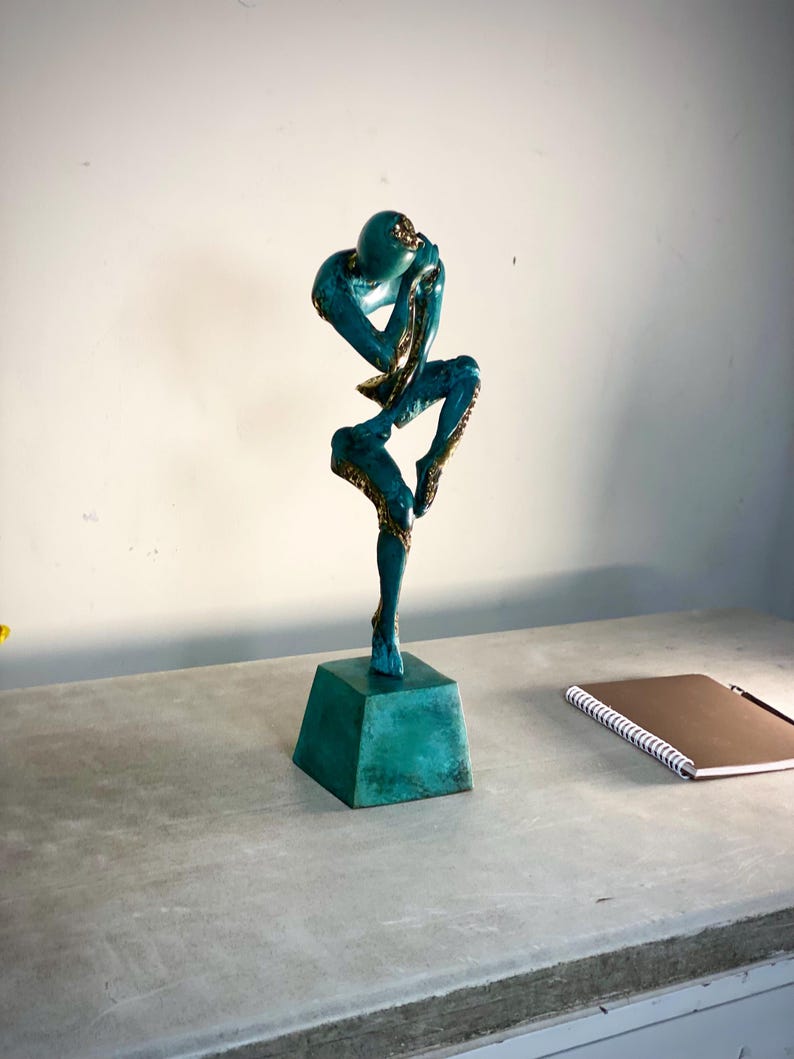 Brass Abstract Human Sculpture Green Patina Figurine Handmade Modern ...