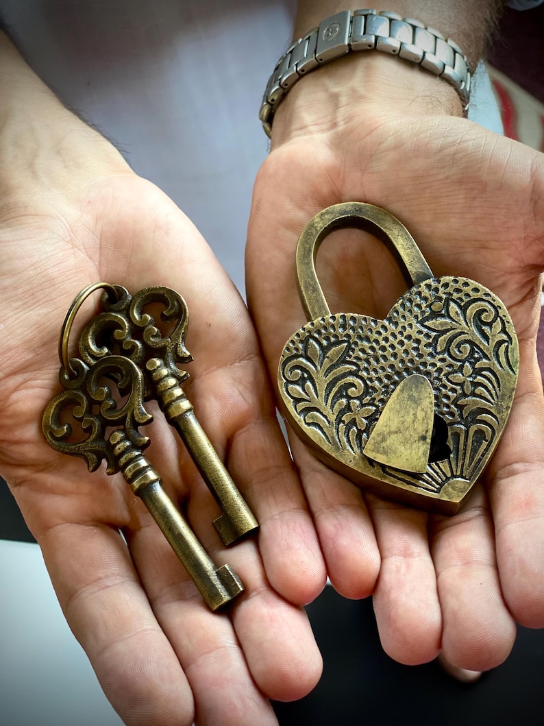 Romantic Heart Shaped Brass Love Lock With Skeleton Keys Handmade ...