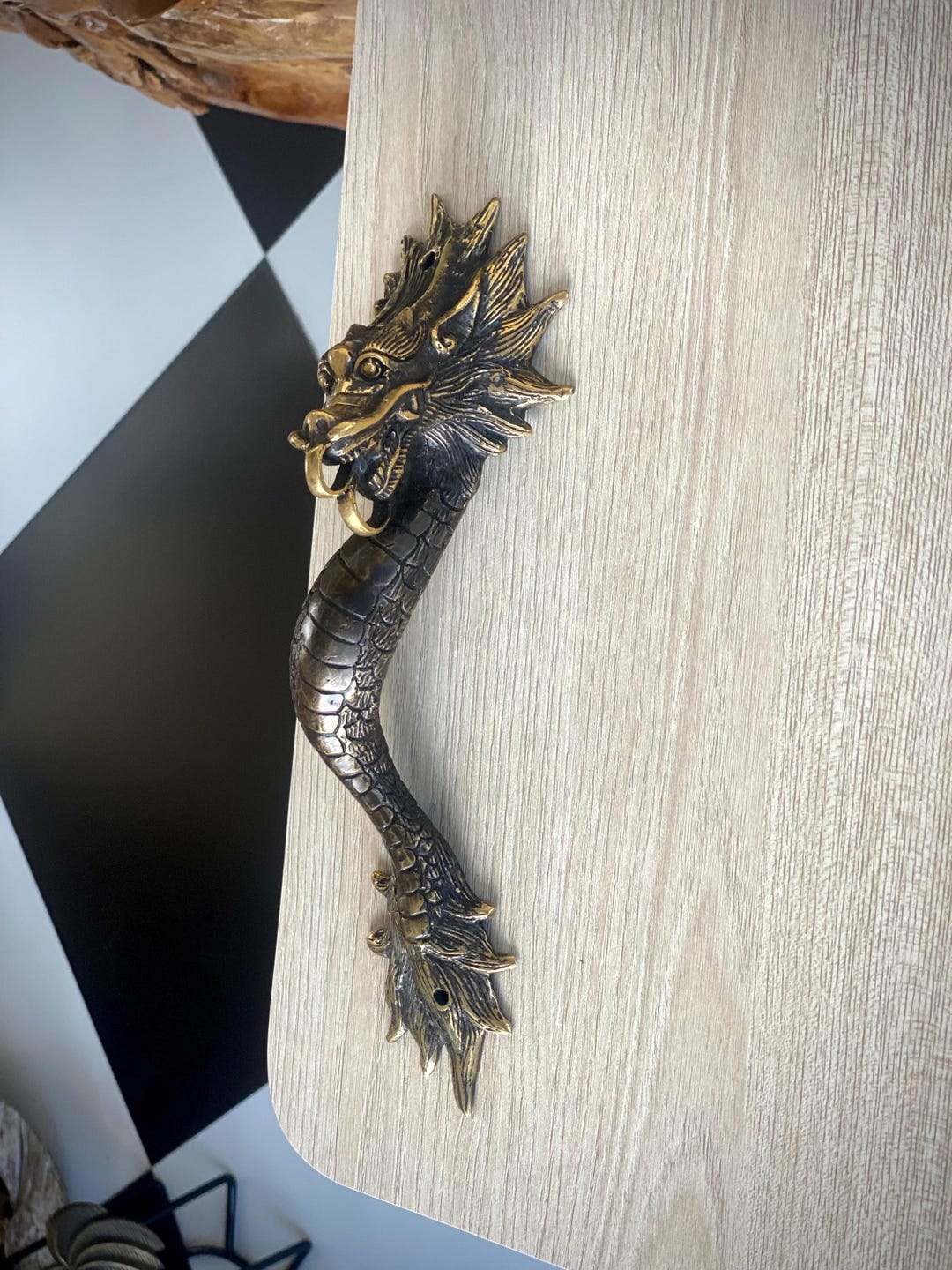 Black Bronze Dragon Door Handle 12 Inch Handmade Brass Fantasy Decor ...