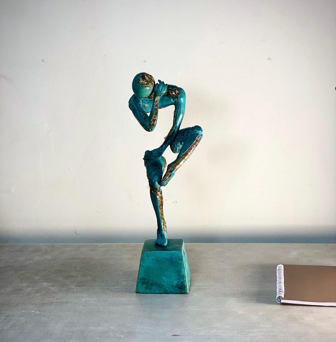 Brass Abstract Human Sculpture Green Patina Figurine Handmade Modern ...