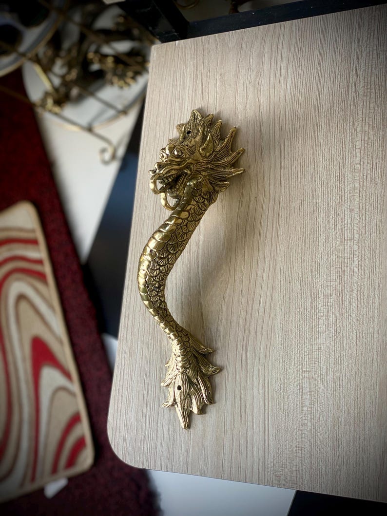 Solid Brass Dragon Door Pull Gold Front Door Handle Fantasy Home Decor ...
