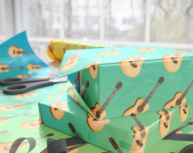 Cool Vintage Guitar Gift Wrap Musical Black Floral Electric Guitar ...