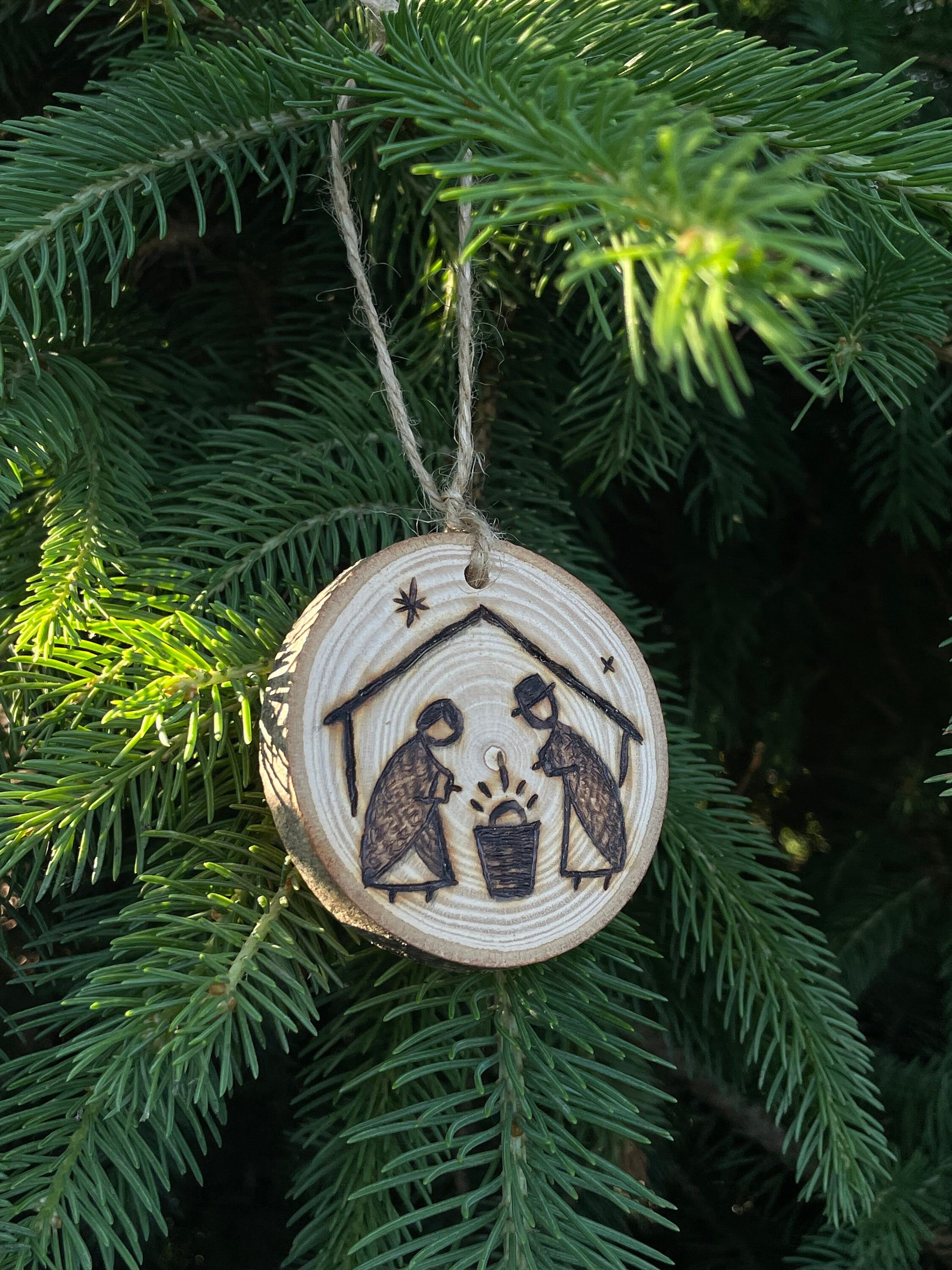 Miniature Wood Slice Christmas Decorations Birth of Jesus, Handmade ...