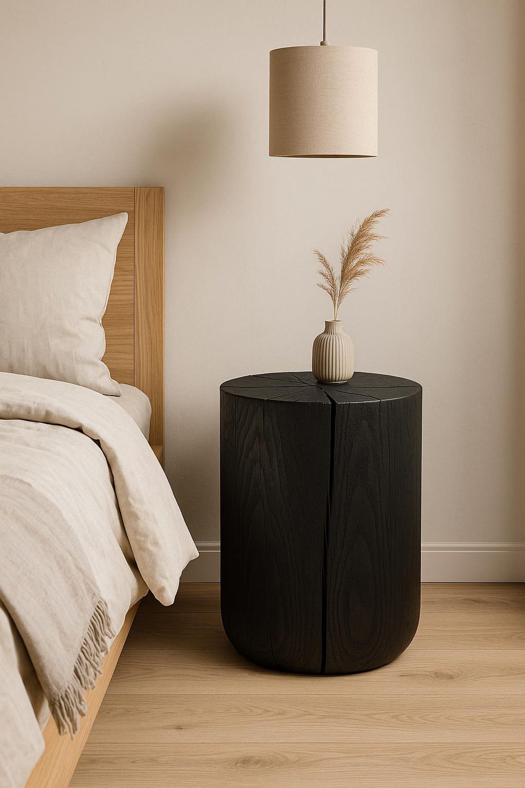 Black Coffee Table, Ash Wood Table, Black Stump Table, Round Wood Table ...