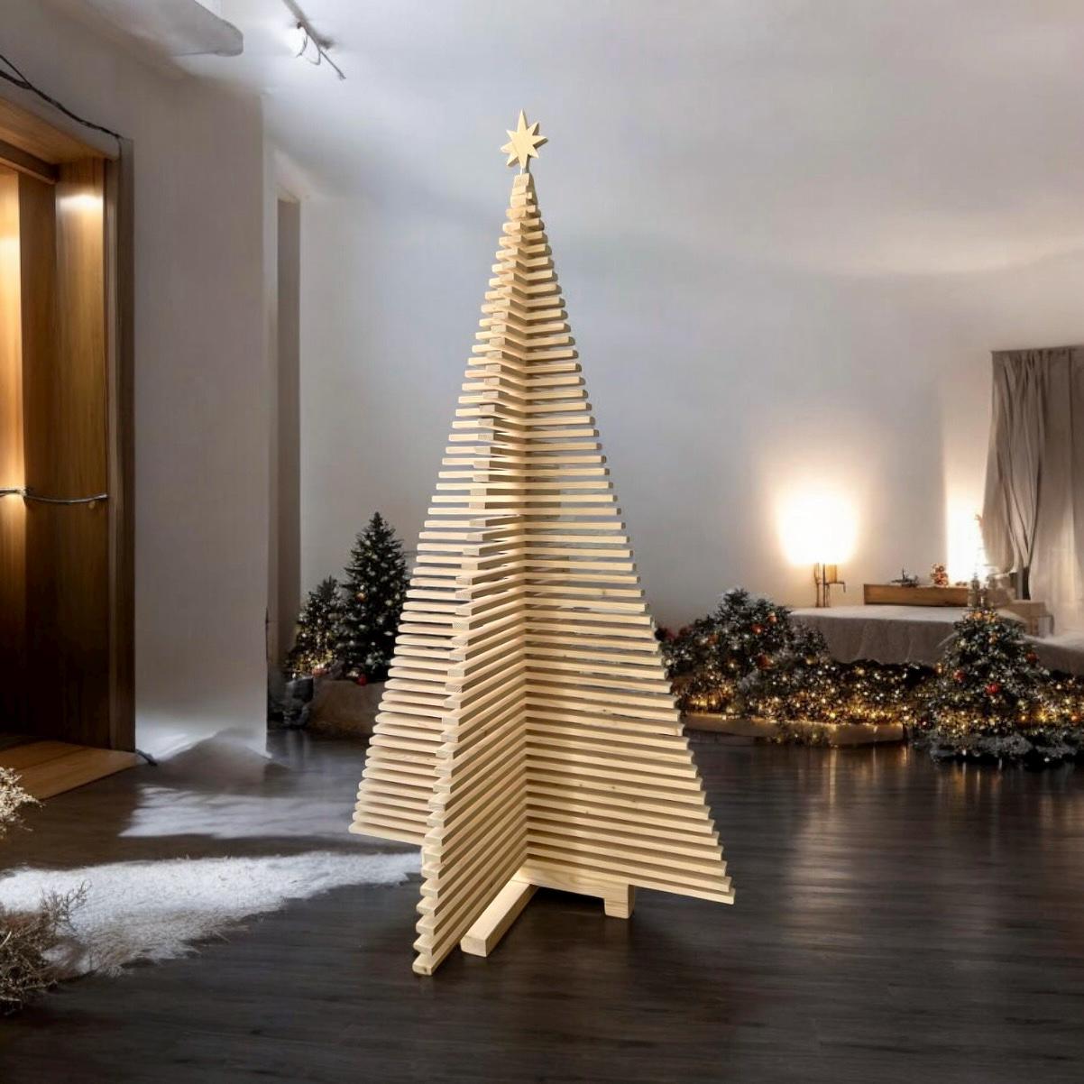 Sustainable Living Natural Wood Christmas Tree, Festive Home Decor Gift ...