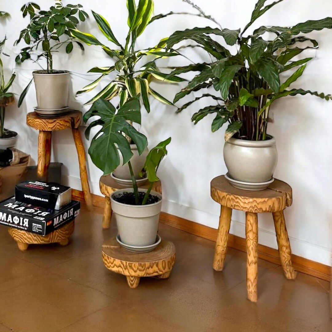 Small Boho Wood Stand, Custom Rustic Stool in 4 Sizes, Organic Handmade ...