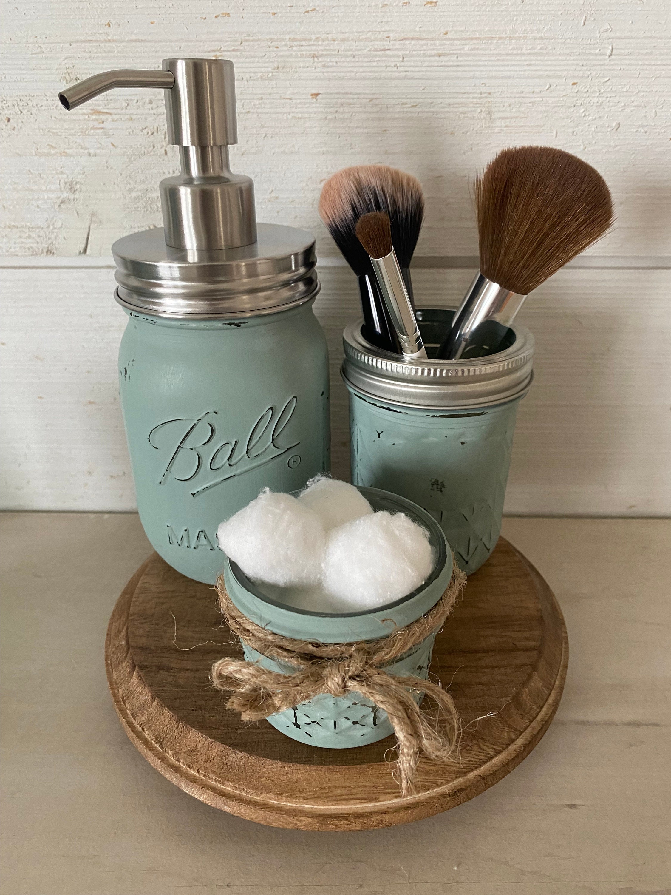 3 Piece Mason Jar Bathroom Set, Rustic Farmhouse Bathroom Decor ...