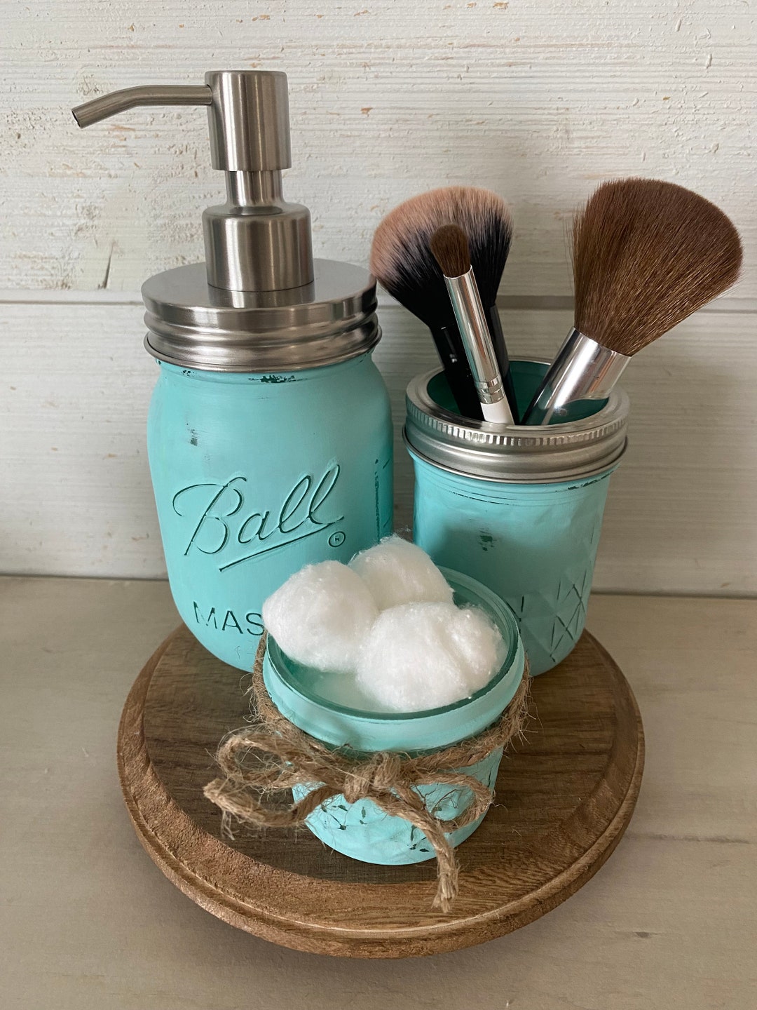 3 Piece Mason Jar Bathroom Set, Rustic Farmhouse Bathroom Decor ...