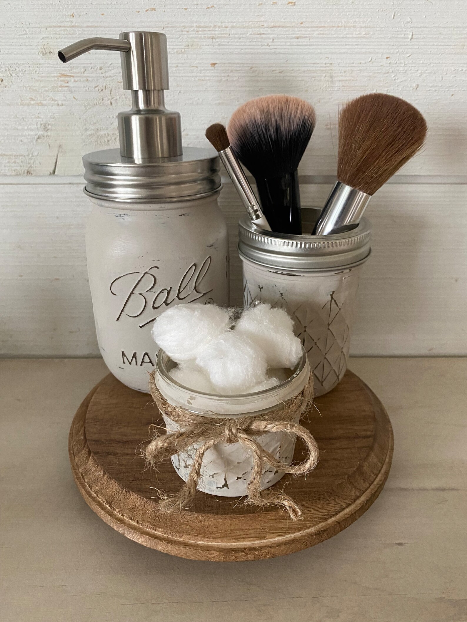 3 Piece Mason Jar Bathroom Set, Rustic Farmhouse Bathroom Decor ...