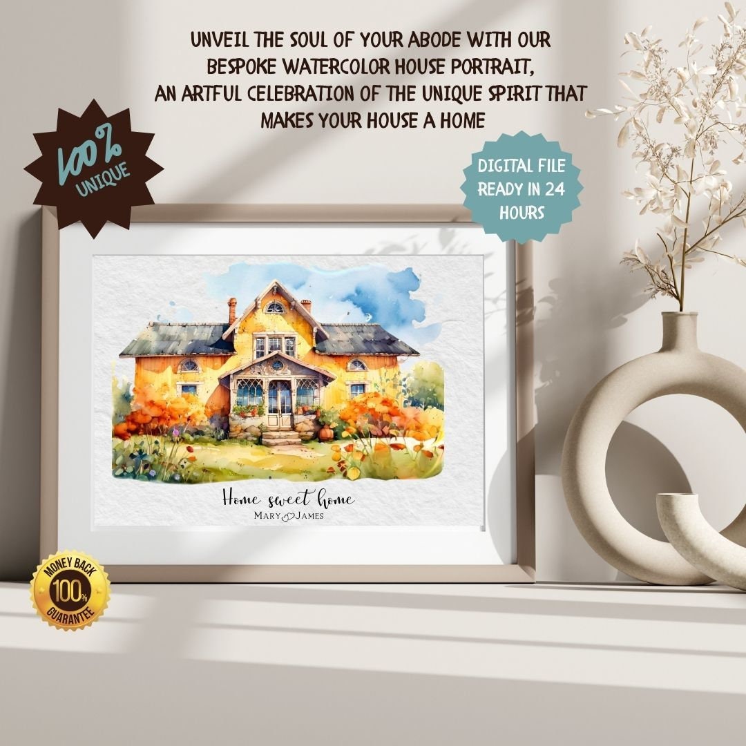 Custom House Watercolor Portraits, Watercolor Home Painting, Custom ...