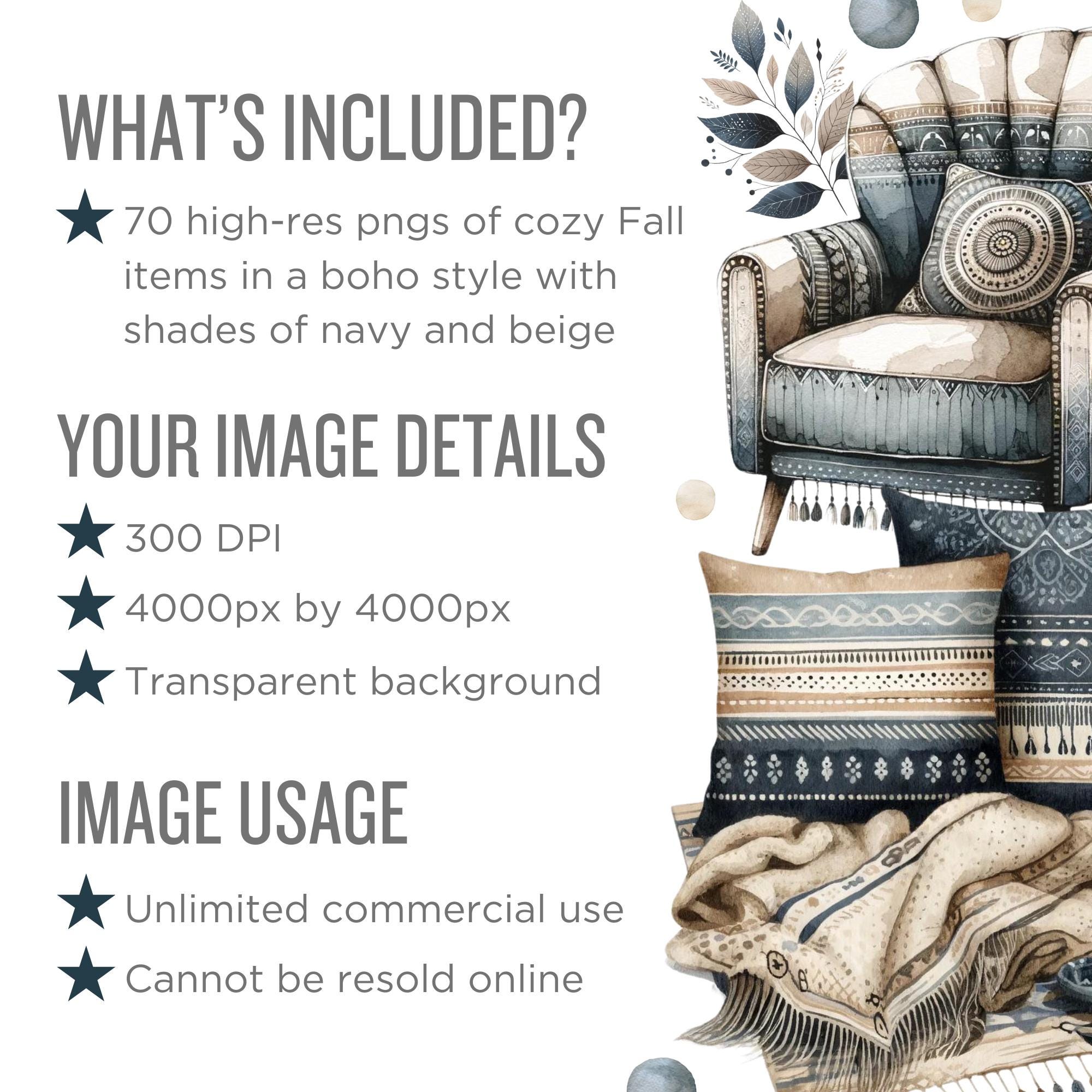 Fall Boho Clipart, Boho Clipart Bundle, Autumn Clipart, Cozy Fall ...