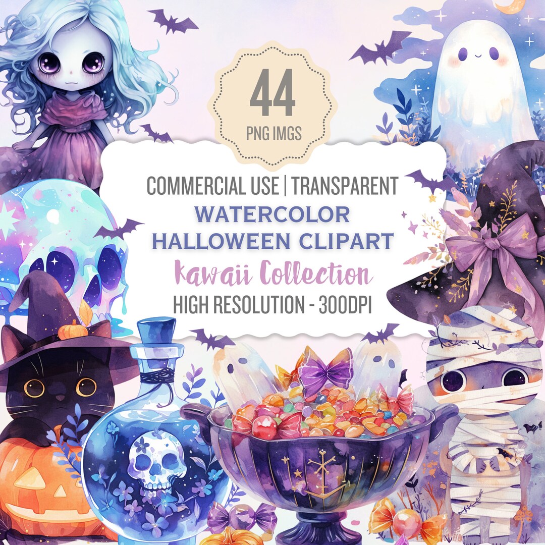 Kawaii Halloween Clipart Bundle, Cute Spooky Images, Kawaii Clipart ...