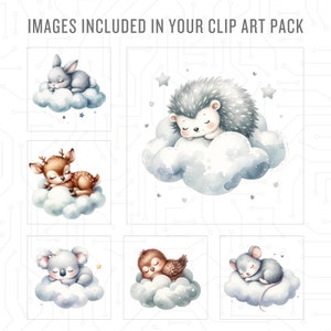 Baby Animals Sleeping on Clouds Clipart, Nursery Clipart, Nursery Wall ...