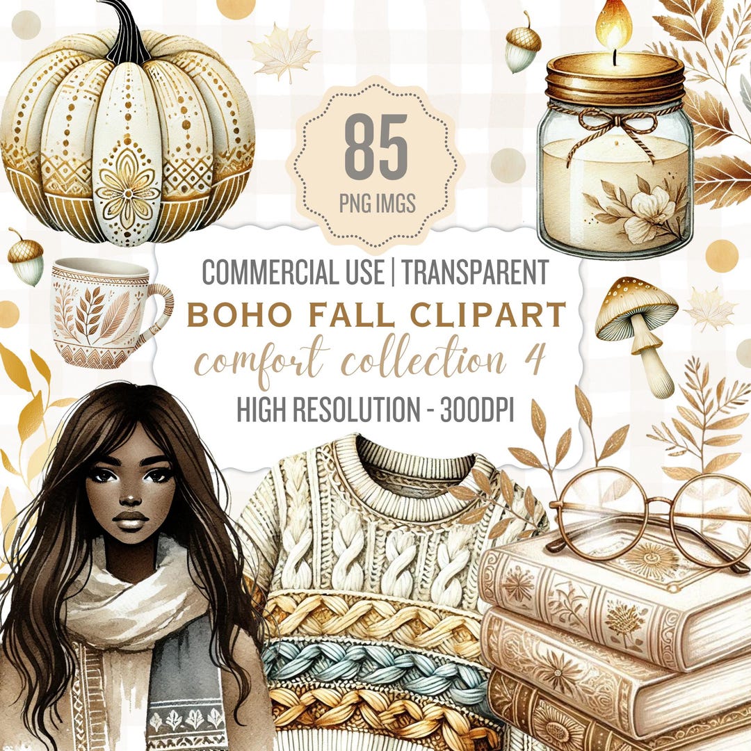 Fall Boho Clipart, Boho Clipart Bundle, Autumn Clipart, Cozy Fall ...