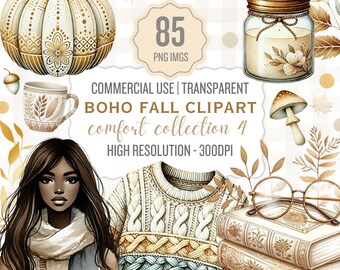 Fall Boho Clipart, Boho Clipart Bundle, Autumn Clipart, Cozy Fall ...