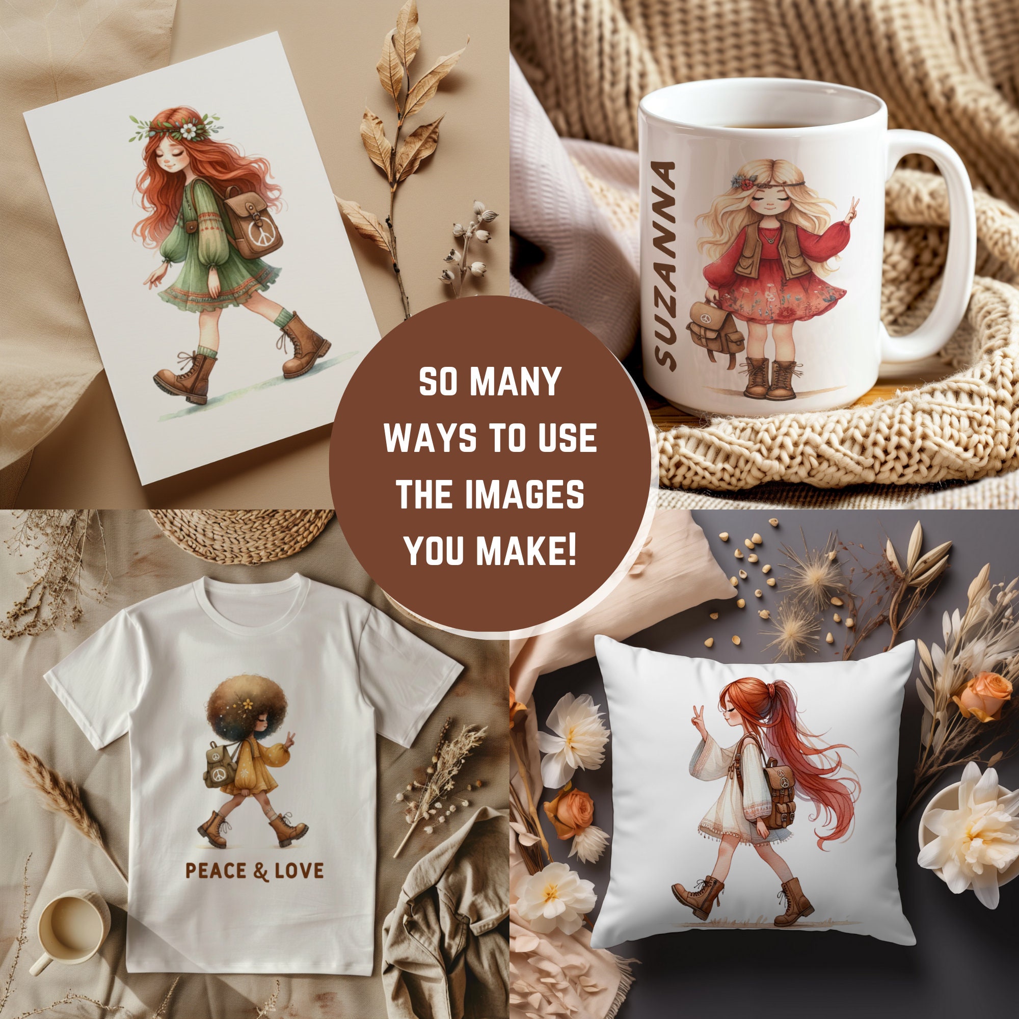 DALLE 3 Prompt Cute Boho Girls, Ai Prompt, Chat GPT Prompt, Watercolor ...