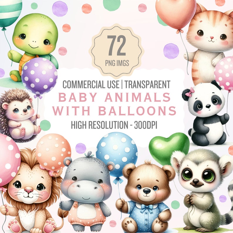 Watercolor Clipart Bundle, Cute Animal Clipart, Birthday Clipart, Baby ...