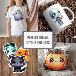 Kawaii Halloween Character Clipart Bundle, Cute Halloween Ghosts Cats ...