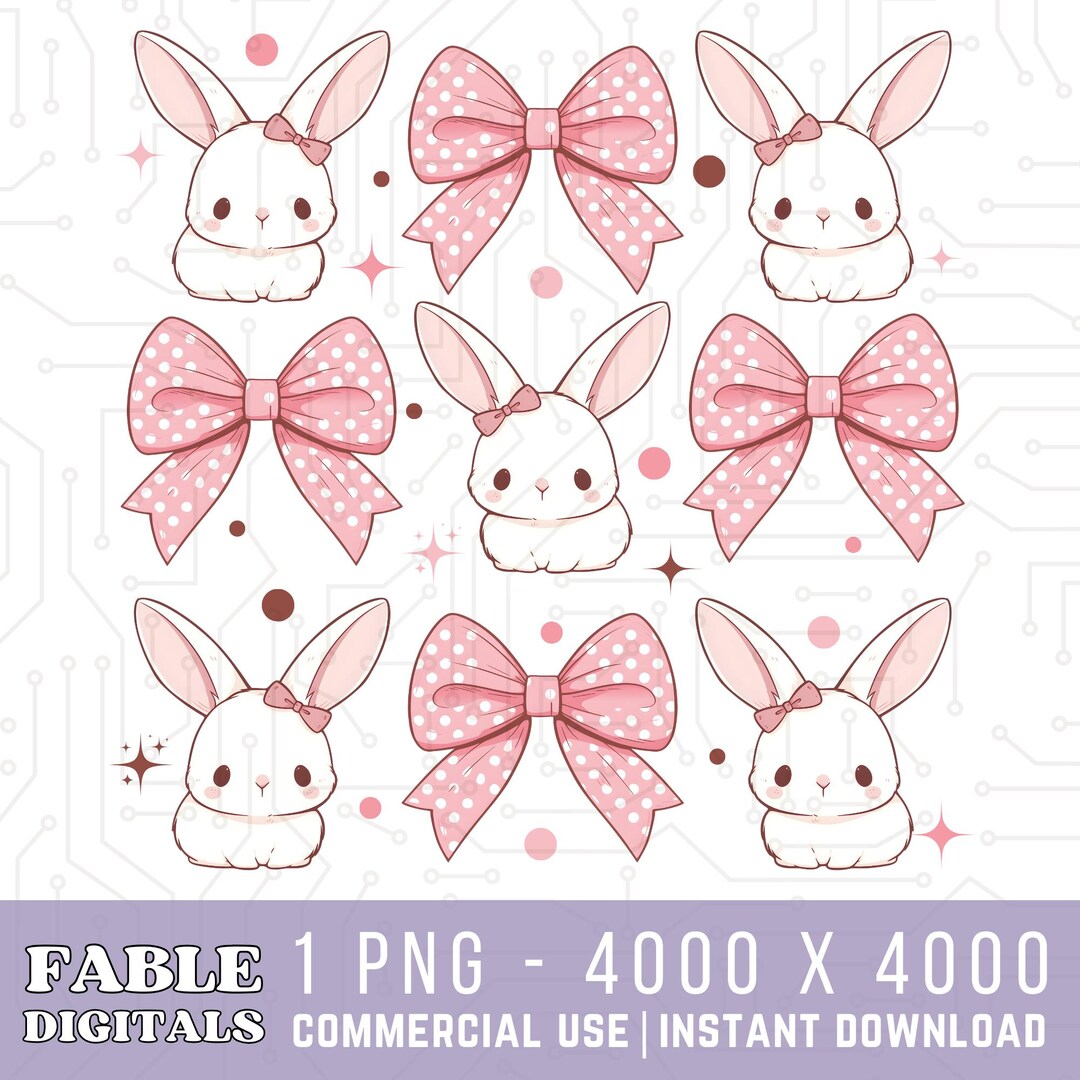 Kawaii Bunny Rabbit Coquette Pattern PNG, Kawaii Easter Clipart ...