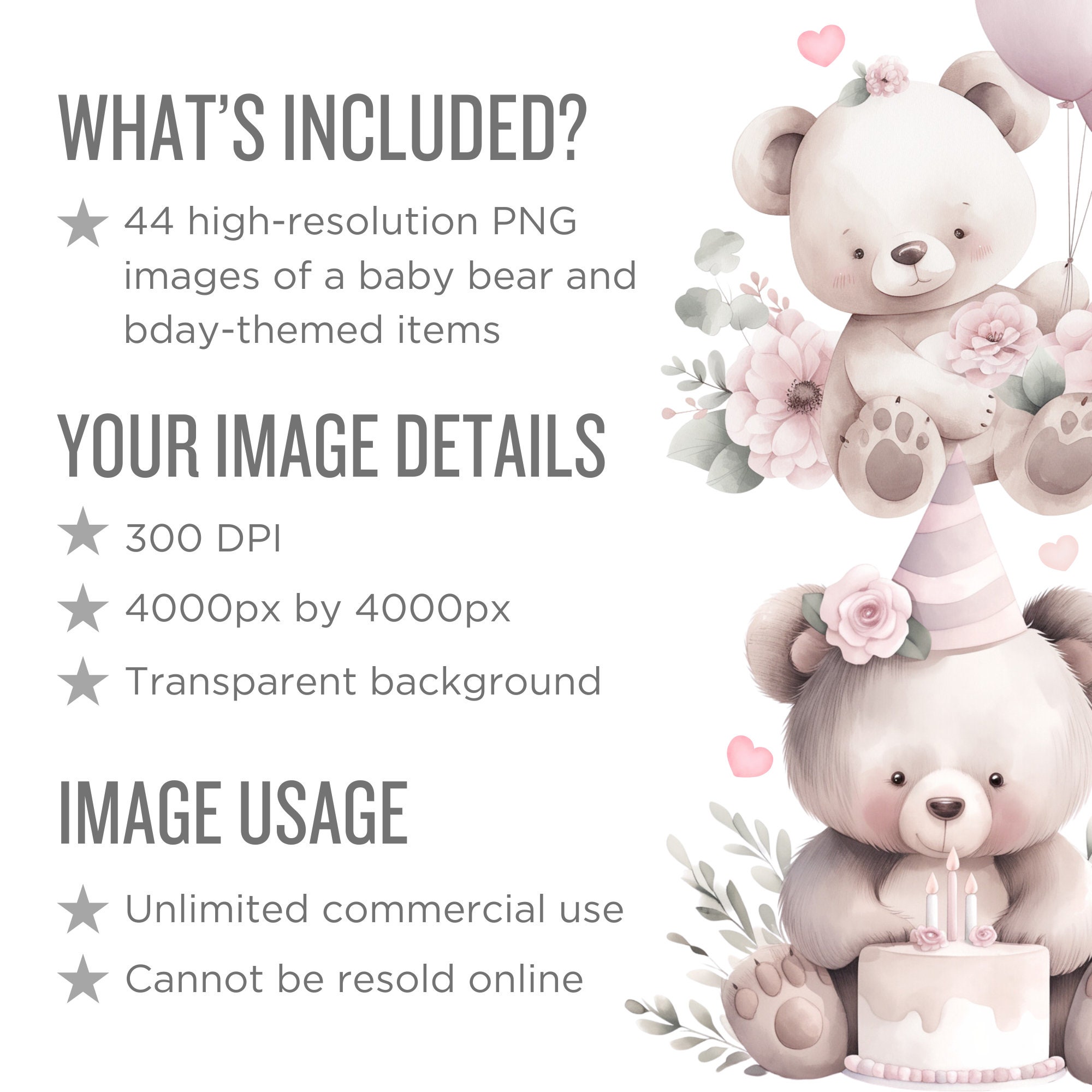 Baby Bear Birthday Clipart, Birthday Clipart Bundle, Baby Birthday ...