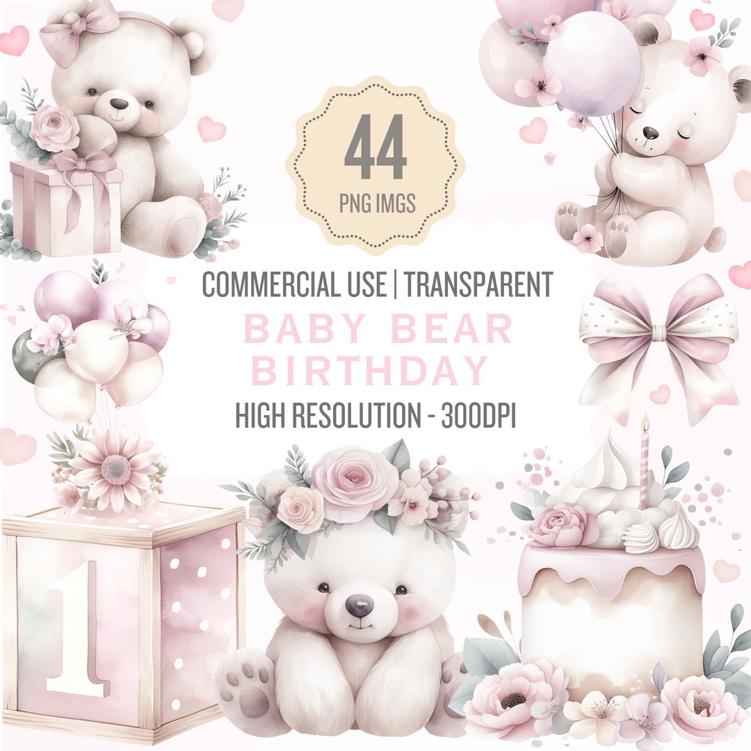 Baby Bear Birthday Clipart, Birthday Clipart Bundle, Baby Birthday ...
