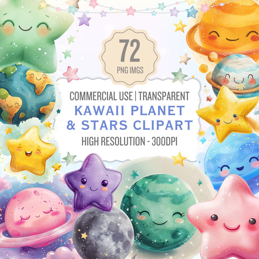 Planet and Stars Clipart Bundle, Cartoon Planet Images, Image Bundle ...