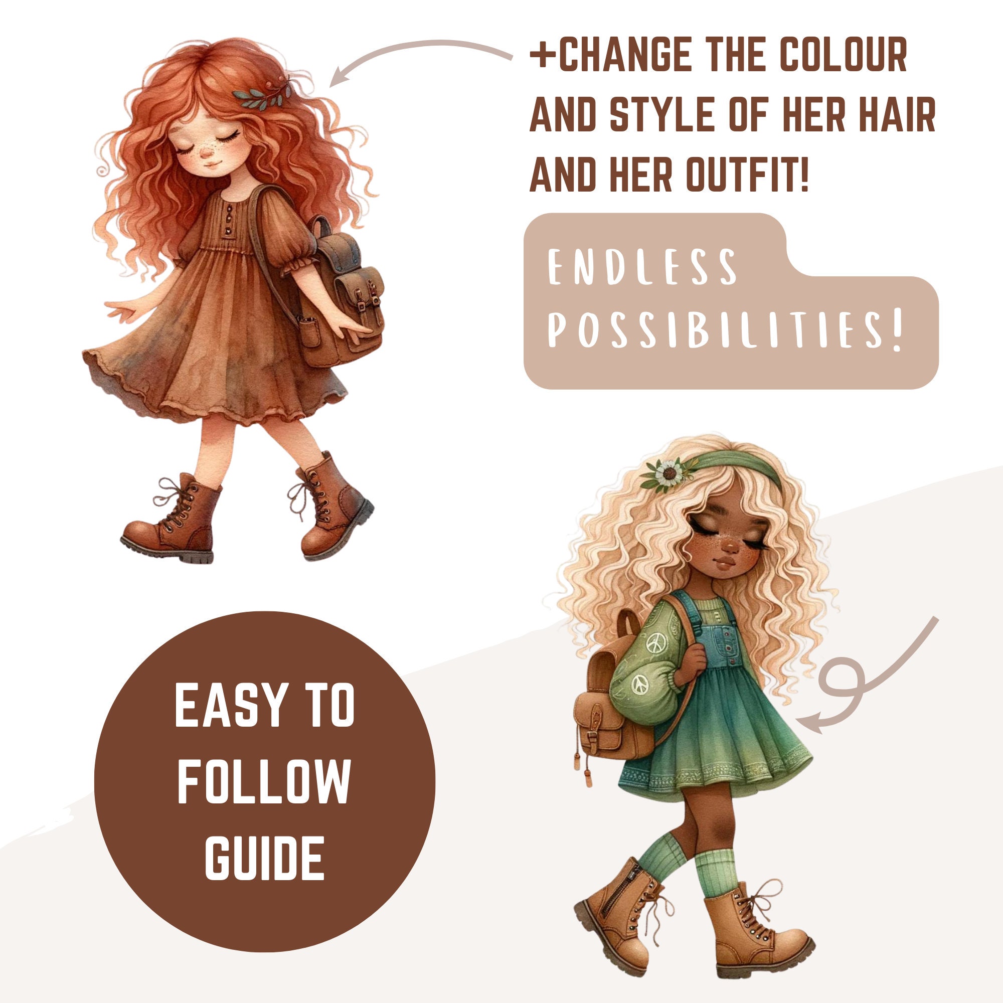 DALLE 3 Prompt Cute Boho Girls, Ai Prompt, Chat GPT Prompt, Watercolor ...