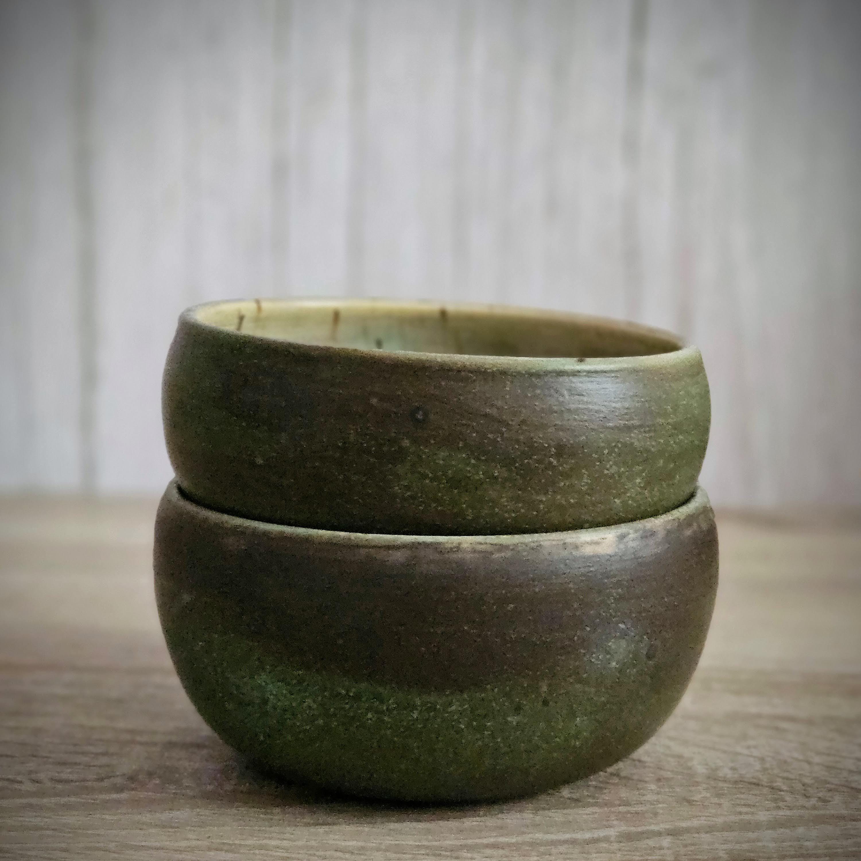 Rustic Olive Green Stoneware Snack Bowls - Set of 2 - Etsy