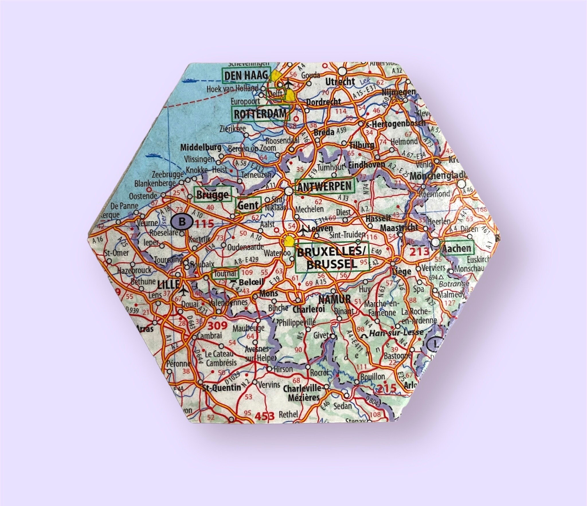 Vintage Map Hexagon Travel Tile, Road Map Wall Home Decor, Custom ...