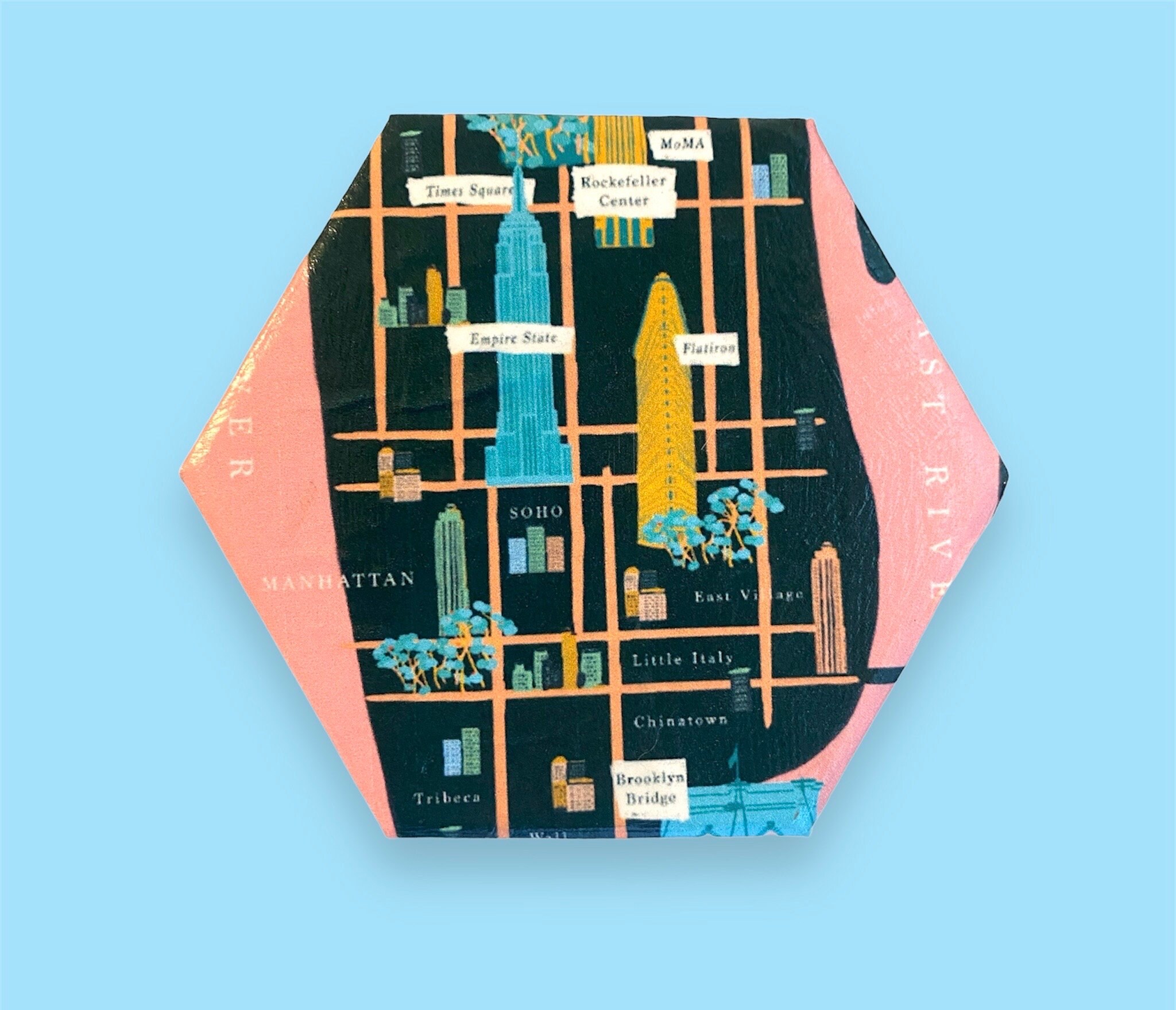 Illustrated Map Hexagon Travel Tile Wall Decor, Custom Home Decor Gift ...